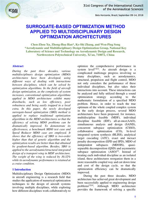 Pdf Surrogate Based Optimization Method Applied To Multidisciplinary