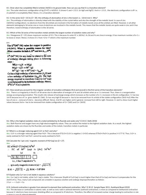 D And F Block Solutions Pdf Transition Metals Lanthanide