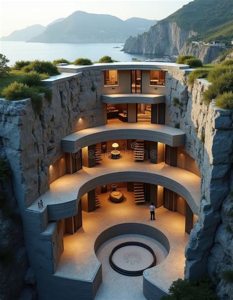 Modern Cliffside Home With Panoramic Ocean Views Stock Illustration