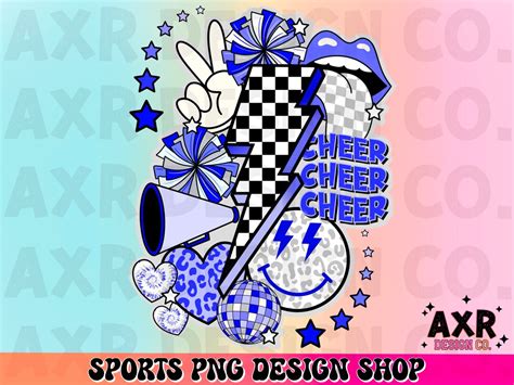 Retro Cheer Collage Png Cheerleading Sublimation Design Blue Cheer Team Png All Star Cheer