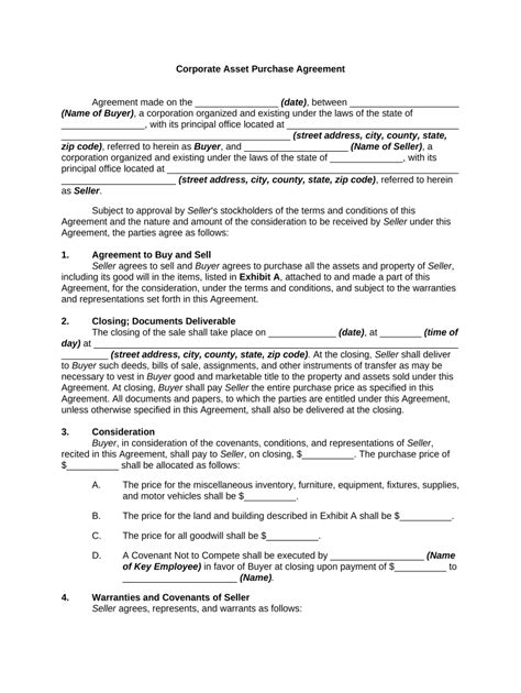 Corporate Asset Purchase Agreement Doc Template Pdffiller