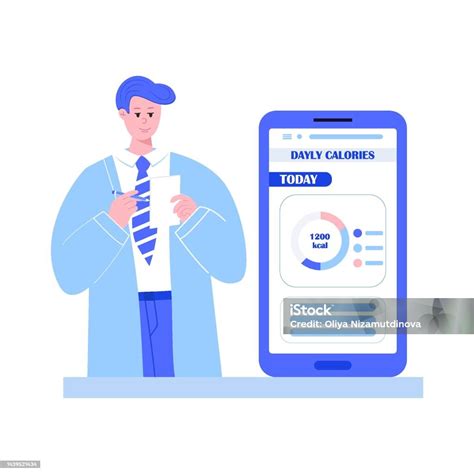 영양사 개념 영양 손실 권장 사항 및식이 요법 계획 상태 모니터링이 가능한 모바일 응용 프로그램입니다 벡터 일러스트 레이 션 건강 진단에 대한 스톡 벡터 아트 및 기타