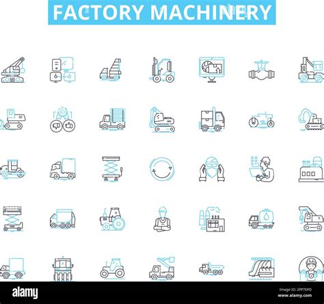 Factory Machinery Linear Icons Set Automation Assembly Production Efficiency Robotics