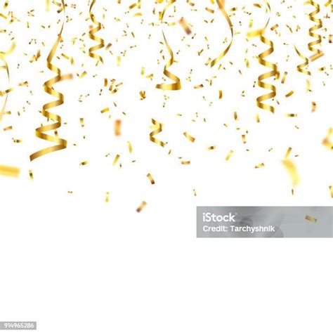리본 크리스마스 황금 색종이입니다 떨어지는 반짝 색종이 Glitters 골드 색상 새 해 생일 발렌타인 데 두의 일 디자인 요소 휴일 배경 0명에 대한 스톡 벡터 아트 및