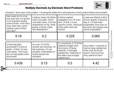 Multiply Decimals By Decimals Word Problems Cut And Paste By 5th Graders