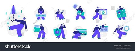 Cyber Security Set Various Metaphors Hacker Stock Vector Royalty Free 2227970437 Shutterstock
