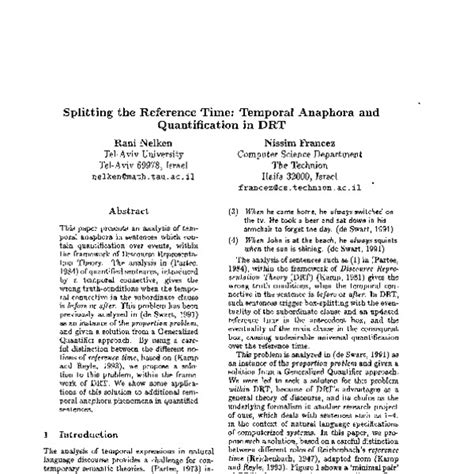Splitting The Reference Time Temporal Anaphora And Quantification In
