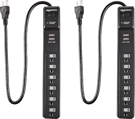 Amazon Basics Outlet Surge Protector Power Strip With Usb Ports Joule Black Pack