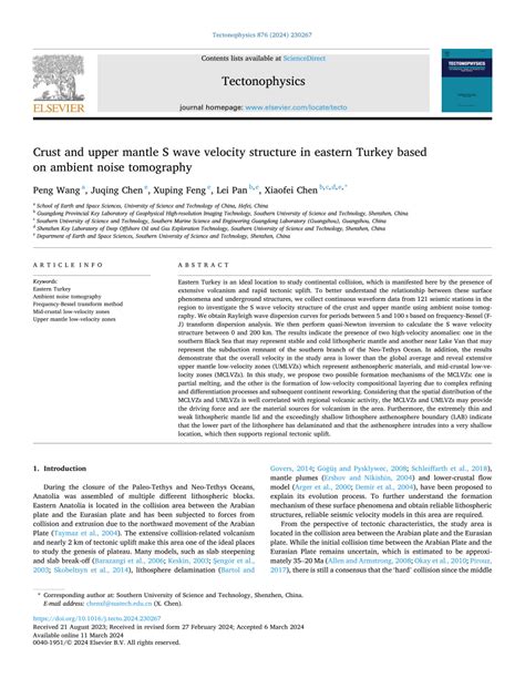 Pdf Crust And Upper Mantle S Wave Velocity Structure In Eastern Turkey Based On Ambient Noise