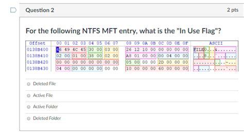 For The Following NTFS MFT Entry What Is The In Chegg Com