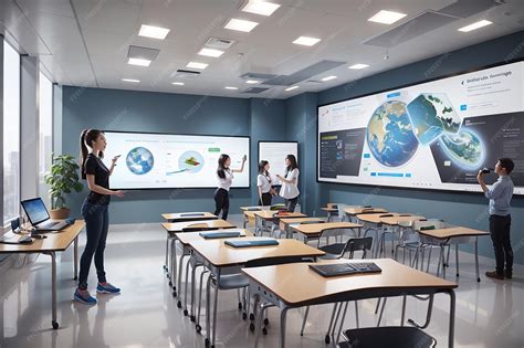 Premium Ai Image The Evolution Of Smartboards Interactive Displays In The Futuristic Classroom