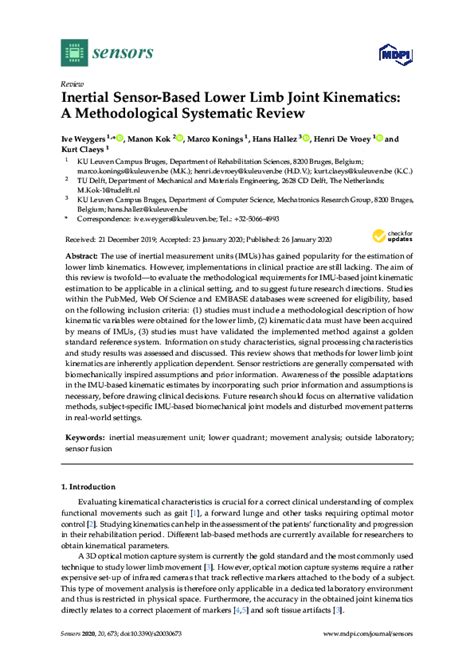 pdf inertial sensor based lower limb joint kinematics a