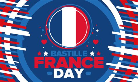 프랑스에서 바스티유의 날 7월 14일 매년 열리는 전국 해피 홀리데이 프랑스어 플래그 프랑스의 독립과 자유 애국적 요소 축제 디자인 벡터 포스터 일러스트레이션 7월에 대한
