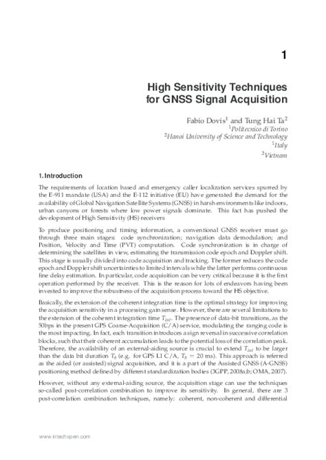 Pdf High Sensitivity Techniques For Gnss Signal Acquisition