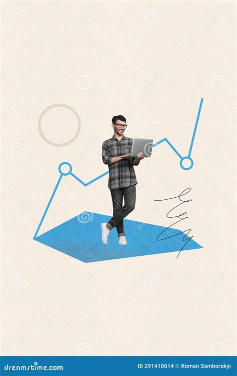 Collage Picture Poster Of Smiling Worker Programmer Analyzing Statistics Successful Results