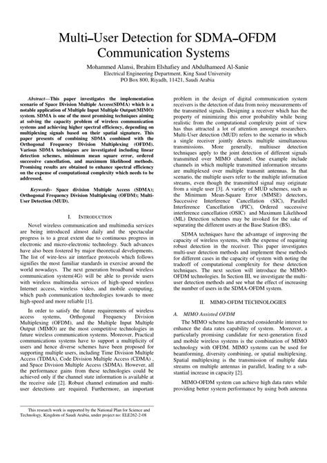 Pdf Multi User Detection For Sdma Ofdm Communication Systems