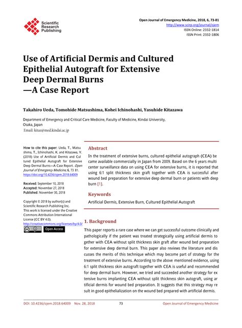Pdf Use Of Artificial Dermis And Cultured Epithelial Autograft For Extensive Deep Dermal Burns