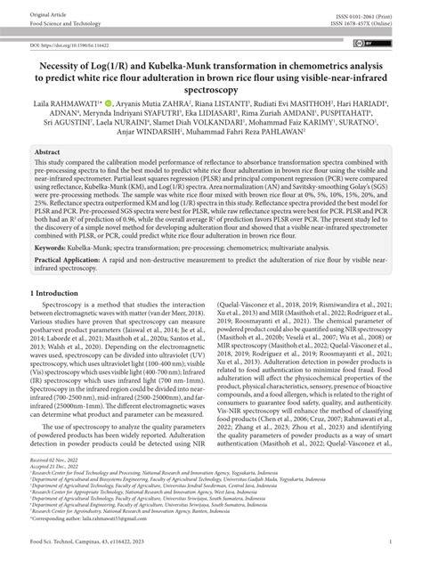 Pdf Necessity Of Log1r And Kubelka Munk Transformation In Chemometrics Analysis To Predict