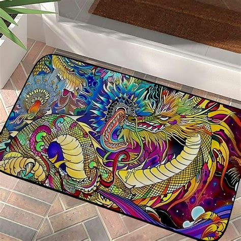 Pratyus Psychedelic Dragon Outdoor Indoor Entrance Doormat Entry Rug