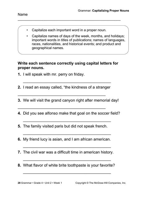 Proper Nouns Worksheet For 1st 2nd Grade Lesson Planet Worksheets