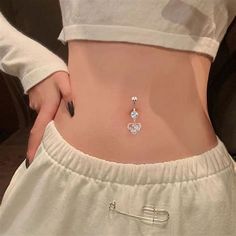 Crystal Navel Heart Style Navel Piercing Earring Silver Belly