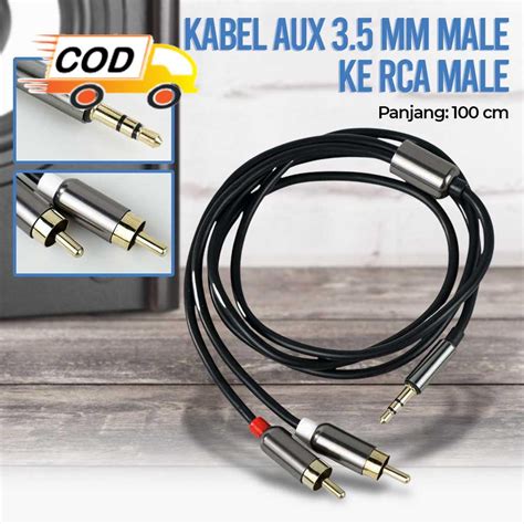 Jual Kabel Audio AUX Mm Male Ke RCA Male Cm Konverter Konektor Laptop PC Tablet HP Suara