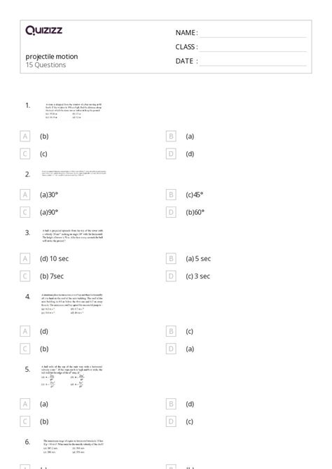 50 Projectile Motion Worksheets For 11th Class On Quizizz Free And Printable