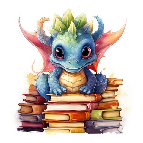 Premium Ai Image There Is A Dragon Sitting On A Pile Of Books With A Dragon On Top Generative Ai