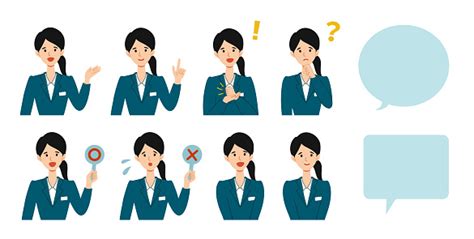 다른 포즈 세트 벡터 일러스트레이티드의 젊은 가이드 여성 캐릭터 여자에 대한 스톡 벡터 아트 및 기타 이미지 여자 한 명의 여자만 Shinnyushain Istock