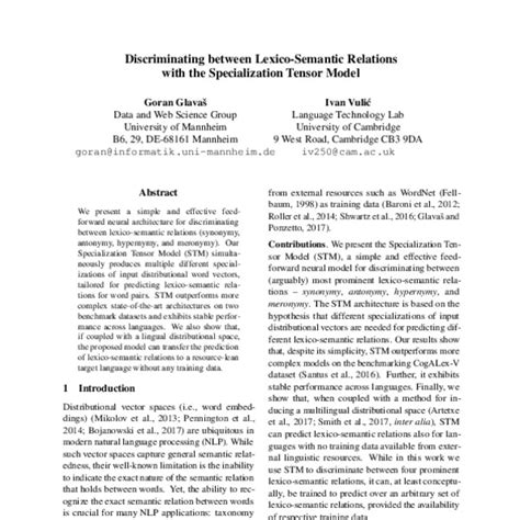 Discriminating Between Lexico Semantic Relations With The Specialization Tensor Model Acl