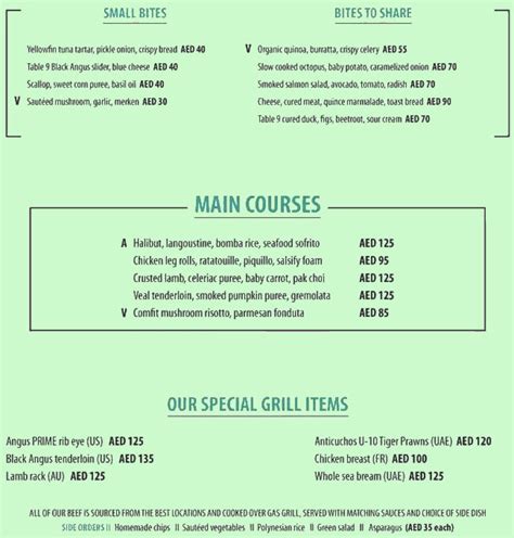 Table 9 Menu Menu For Table 9 Hilton Dubai Creek Dubai Dubai