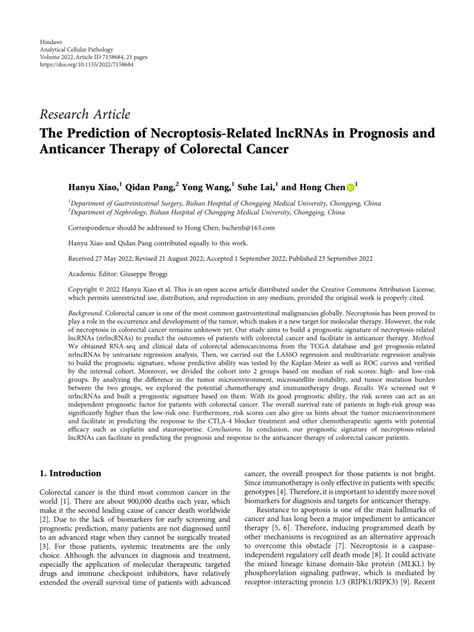 Pdf The Prediction Of Necroptosis Related Lncrnas In Prognosis And Anticancer Therapy Of