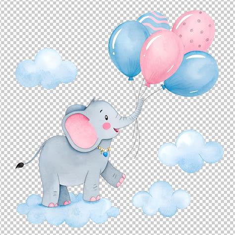 오토바이 수채화 그림에 귀여운 아기 코끼리 무료 벡터