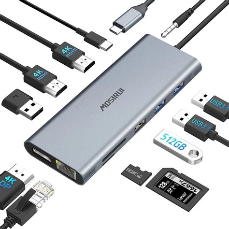 Usb C Docking Station 12 In 1 Hub Multiport Adapter Dual Monitor Dock 100w Pd £31 91 Picclick Uk