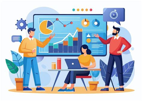Team Collaboration And Data Analysis In A Business Meeting Vector