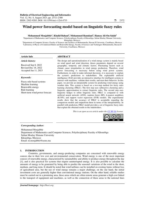 Pdf Wind Power Forecasting Model Based On Linguistic Fuzzy Rules
