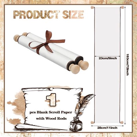 Epakh 1 Pack Blank Paper Scrolls Wrapped On Wood Rod For