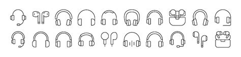 헤드폰 및 이어폰의 라인 아이콘 모음 편집 가능한 스트로크 카드 앱 배너 게시물 디자인을 위한 미니멀한 선형 그림 Dj에 대한 스톡 벡터 아트 및 기타 이미지 Istock