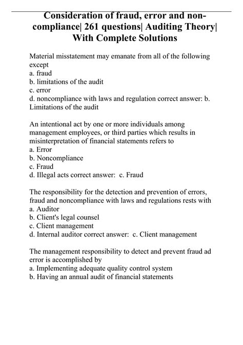 Consideration Of Fraud Error And Non Compliance 261 Questions