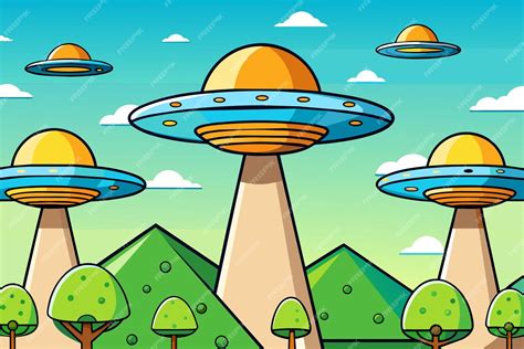 Premium Vector A Cartoon Illustration Of A Spaceship With A Tree On