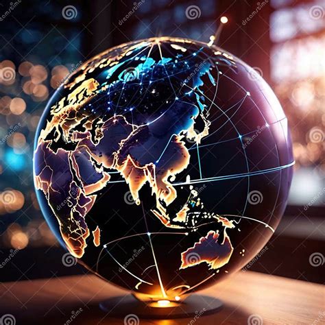 A Futuristic Digital Globe Showcasing Network Connections And Data Streams Stock Illustration