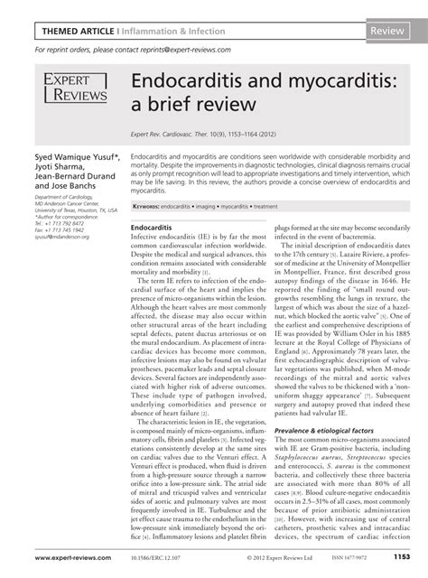 Pdf Endocarditis And Myocarditis A Brief Review