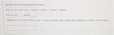 Solved Simplify The Following Boolean Functions