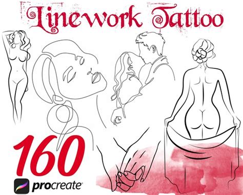 Art Collectibles Digital Procreate 50 Couple Tattoo Stamp Brushes Line Art Girl Nude Hand