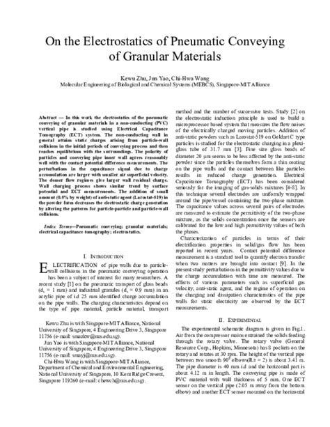 Pdf On The Electrostatics Of Pneumatic Conveying Of Granular Materials Using Electrical