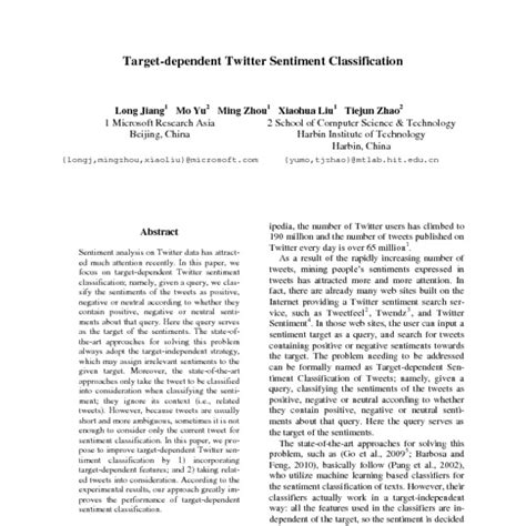 Target Dependent Twitter Sentiment Classification Acl Anthology