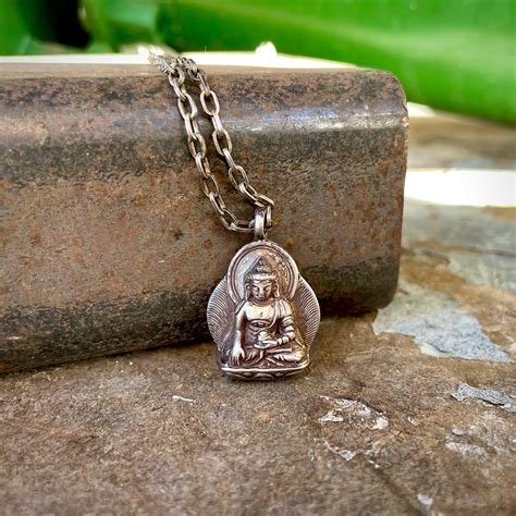 Small Vintage Tibetan Silver Buddha Pendant On Link Chain Approx 18