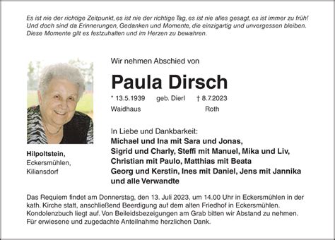 Traueranzeigen Von Paula Dirsch Trauernnde