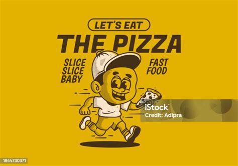 피자를 먹자 소년 캐릭터가 달리고 슬라이스 피자를 들고 있습니다 가공육에 대한 스톡 벡터 아트 및 기타 이미지 가공육 개성 개념 건강에 좋지 않은 음식 Istock