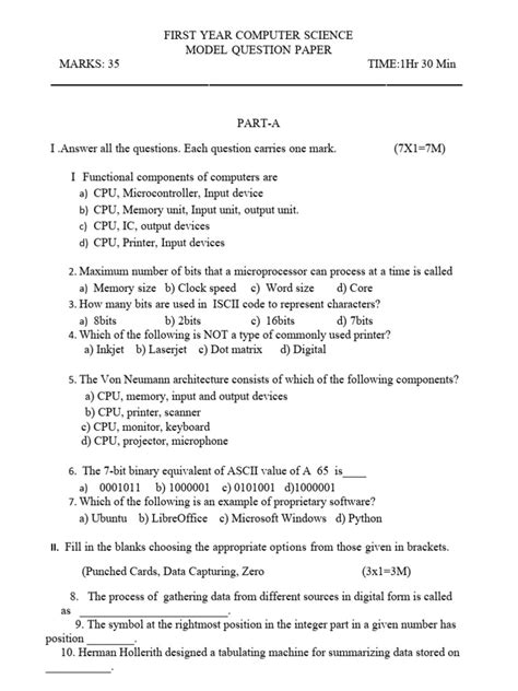 1pu Model Paper For Quarterly Pdf Central Processing Unit Inputoutput